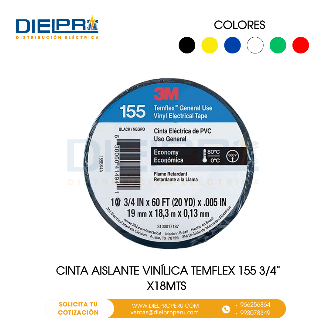 CINTA AISLANTE VINILICA TENFLES 155 3/4″X18MTS – DielPro
